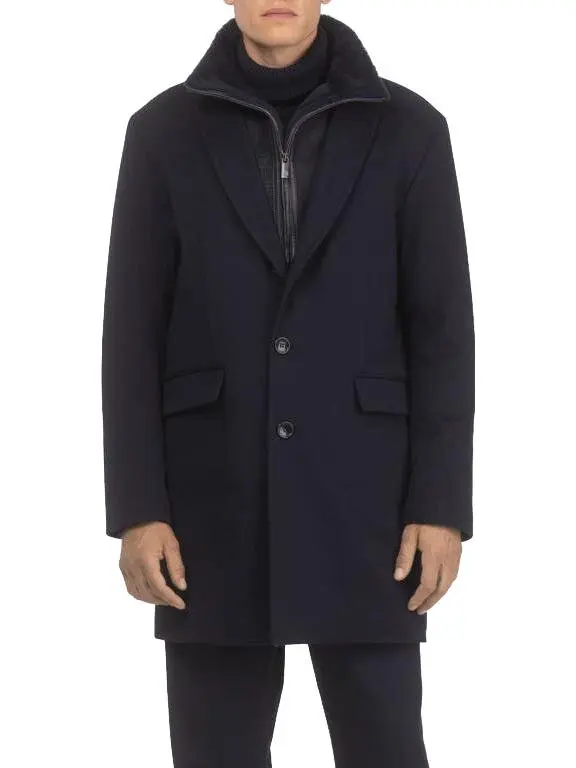 Gorski Wool Short Coat With Genuine Shearling Trim - Navy/navy Pattern
