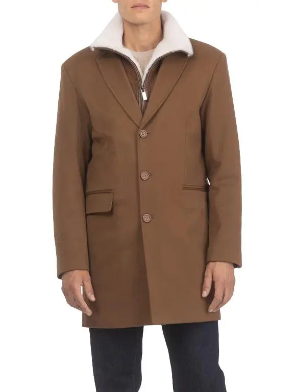 Gorski Wool Short Coat Crafted From Loro Piana With Genuine Shearling Trim - Whiskey/whiskey Pattern