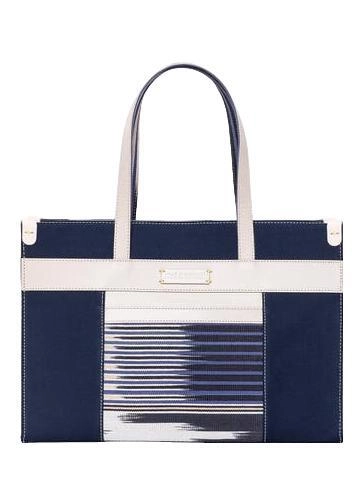 K'AI & VROSI Leather & Canvas Tote Bag With Pockets - Navy