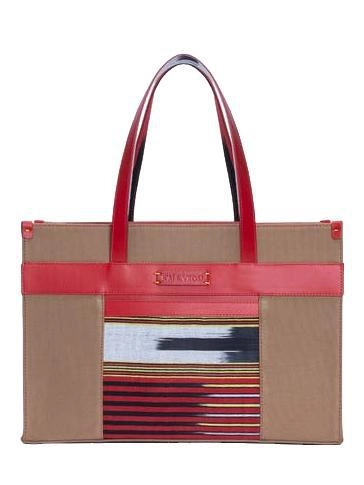 K'AI & VROSI Leather & Canvas Tote Bag With Pockets - Red