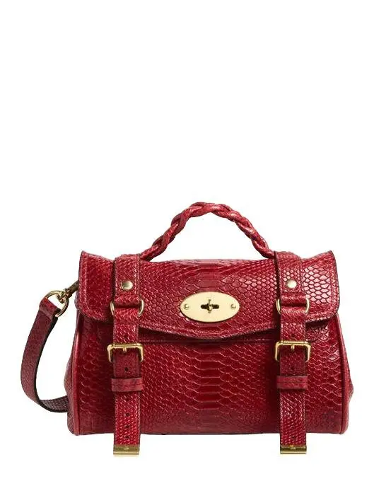 Mulberry Mini Alexa Snake Embossed Leather Satchel - Apple Red
