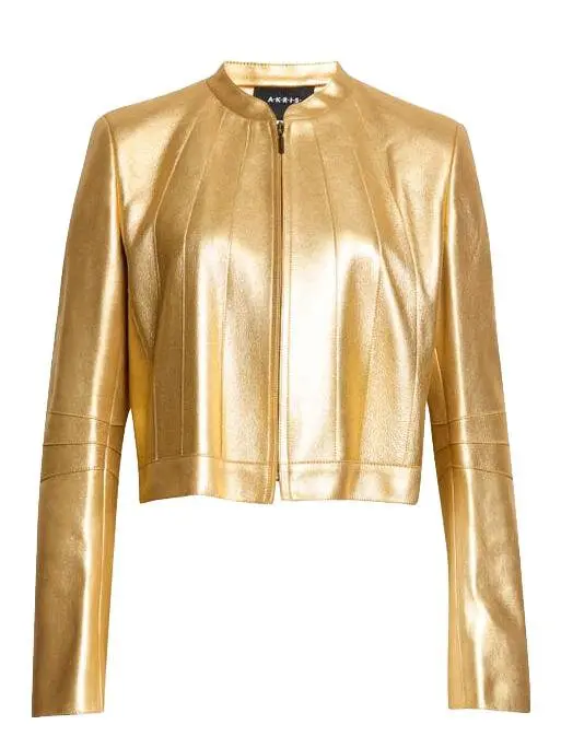 Akris Krause Metallic Leather Zip-up Jacket - Gold