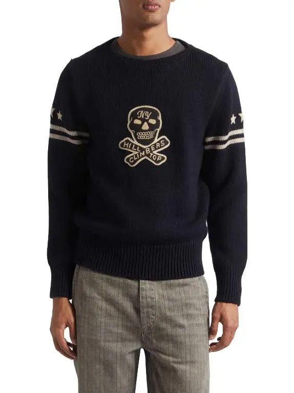 Double Rl Hilltop Climbers Appliqué Wool Sweater - Dark Navy