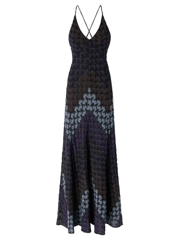 Missoni Long Viscose Lamé Dress With Crossed Straps - Black