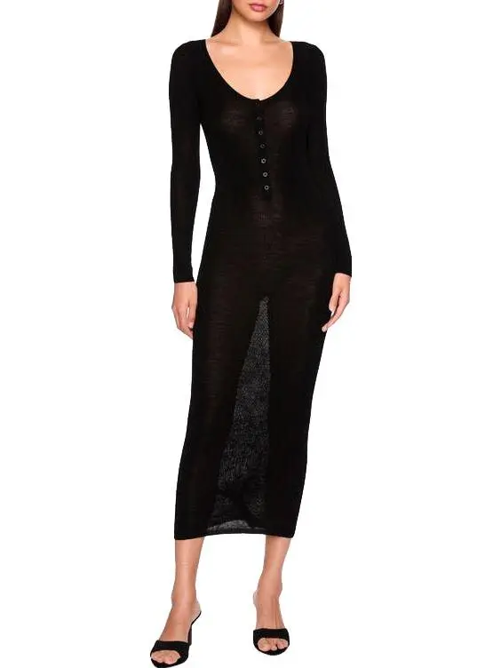 Susana Monaco Merino Wool Henley Long Sleeved Dress - Black