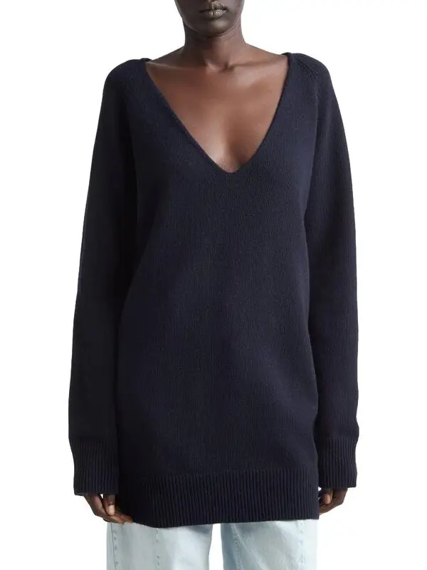 MAISON MARGIELA Wool Blend V-neck Sweater - Navy