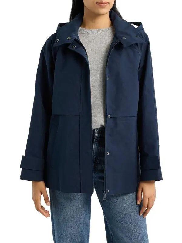 Bernardo Stand Collar Mid-length Raincoat - Navy