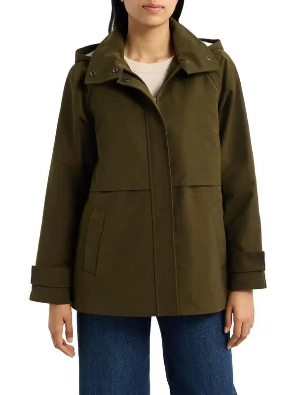 Bernardo Stand Collar Raincoat - Olive