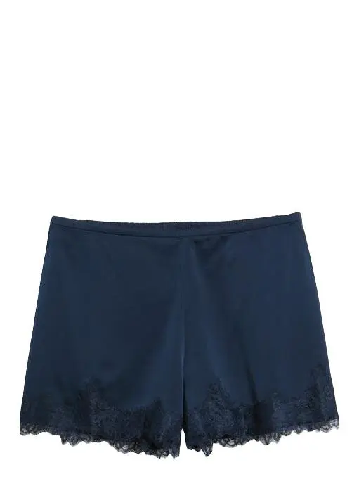 WAYF Elaine Lace Trim Matte Satin Shorts - Navy