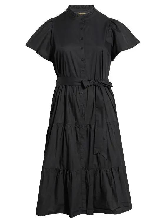 SUGARLIPS Bellucci Cotton Poplin Tiered Dress - Black