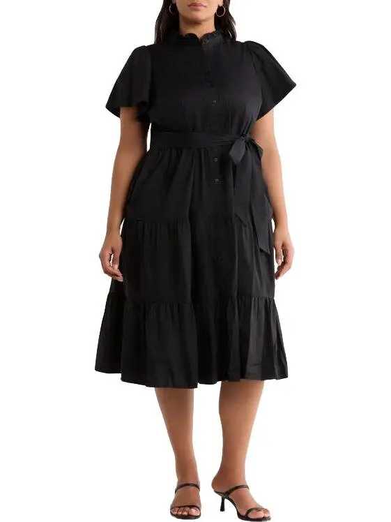 SUGARLIPS Bellucci Cotton Poplin Tiered Dress - Black