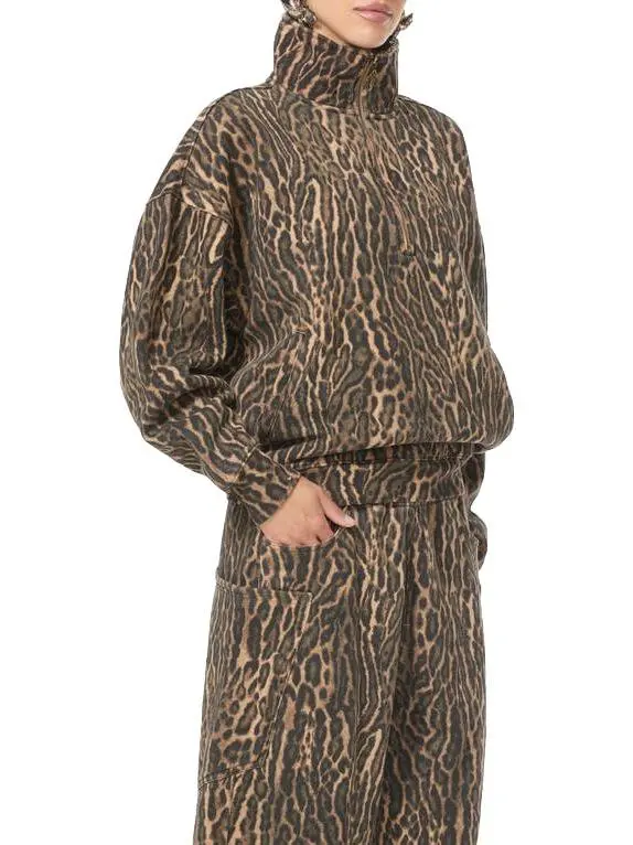 AFRM Cillian Quarter Zip Sweatshirt - Olive Leopard