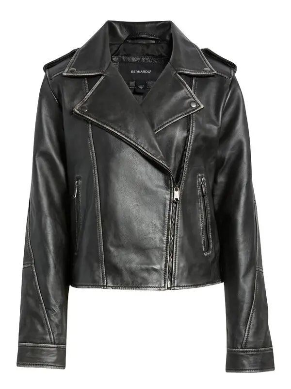 Bernardo Burnished Leather Moto Jacket - Black