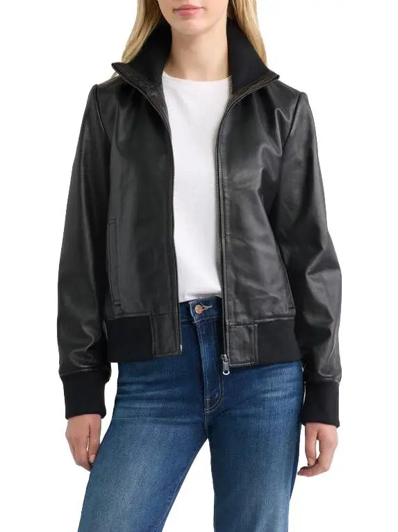 Bernardo Knit Collar Leather Jacket - Black