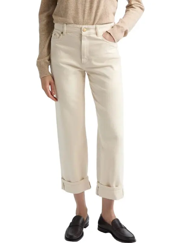Max Mara Virna Straight Leg Jeans With Cuffed Hems - Natural
