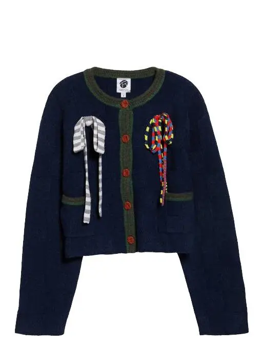 YANYAN Multibows Lambswool & Cotton Cardigan - Navy