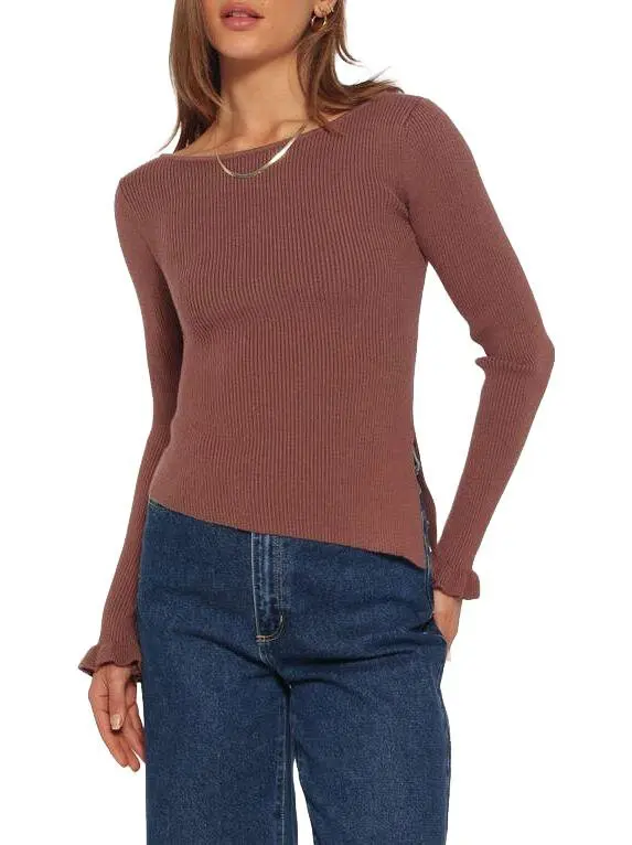 PETAL & PUP Fiana Ruffle Cuff Rib Sweater - Brown