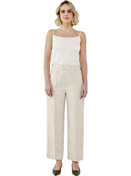 A.SHIMUS Fancy Tweed High-waist Tailored Wide-leg Pants - Cream