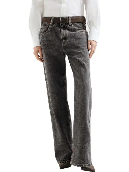 Brunello Cucinelli Authentic Denim Contemporary Loose Trousers With Monili - Dark Grey