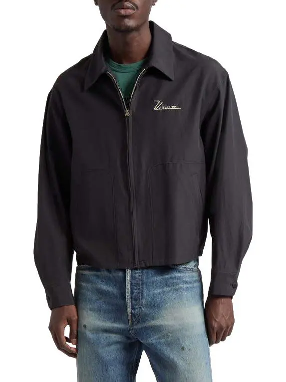 Visvim Silk & Wool Zip Jacket With Embroidered Logo - Black
