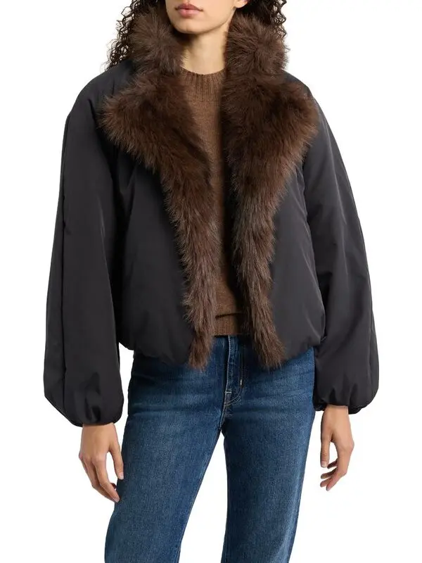 Kobi Halperin Nikki Faux Fur Collar Coat - Black