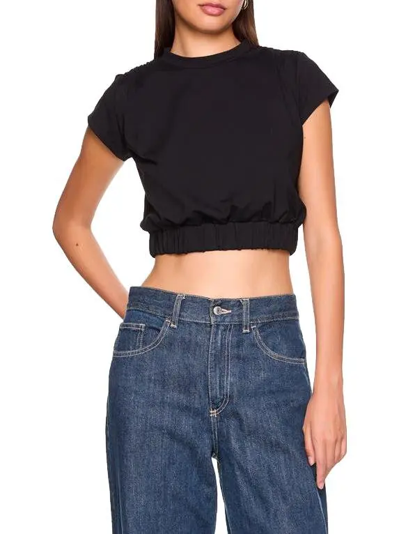 Susana Monaco Gathered Hem Cropped T-shirt - Black