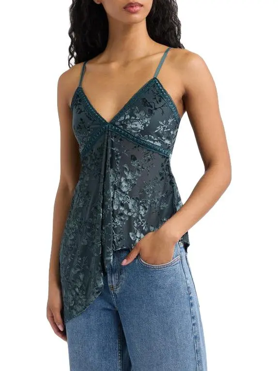 BDG URBAN OUTFITTERS Bdg Estelle Burnout Floral Asymmetrical Hem Camisole - Teal