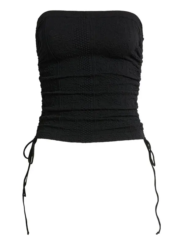 BDG URBAN OUTFITTERS Ruched Tapestry Bandeau Top - Black