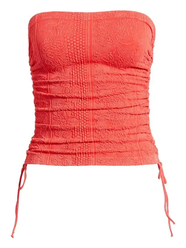 BDG URBAN OUTFITTERS Ruched Tapestry Bandeau Top - Red