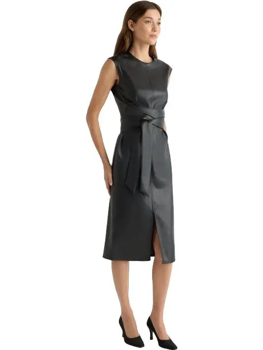 Modern Citizen Pilar Faux Leather Tie Front Dress - Black