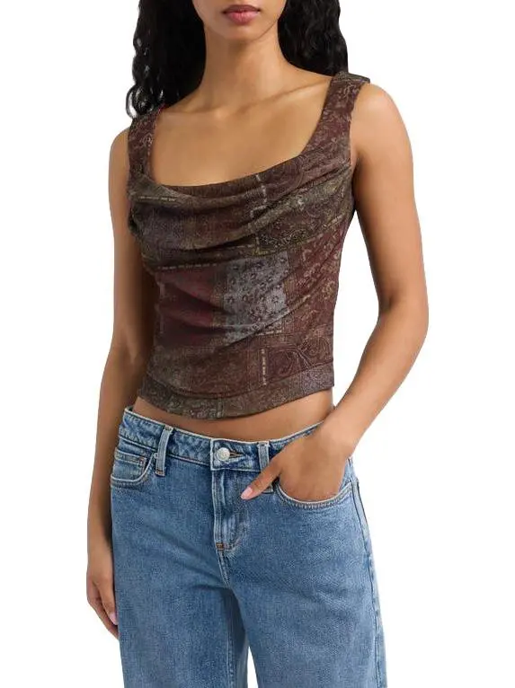 BDG URBAN OUTFITTERS Paisley Print Cowl Neck Corset Tank - Tapestry