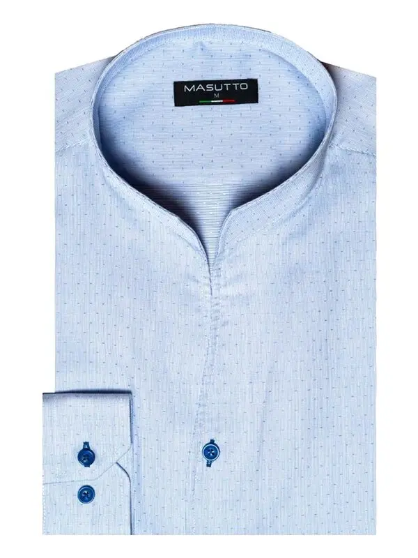 MASUTTO Charlote Tulip Stand Up Collar Long Sleeve Shirt - Blue