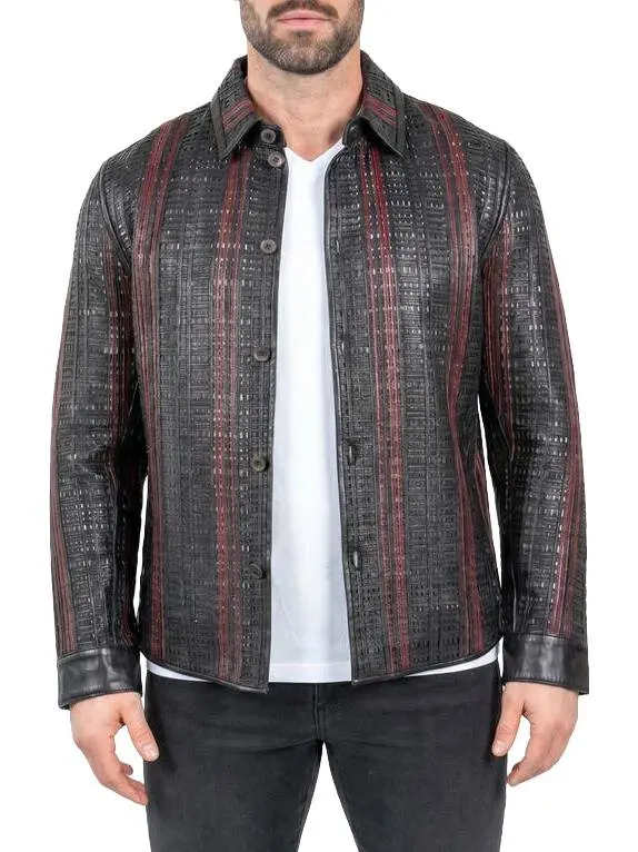 MACEOO Leather Basket Weave Jacket - Black