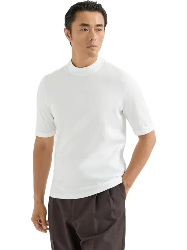 Brunello Cucinelli Cotton Jersey Mock Neck T-shirt - Off-white