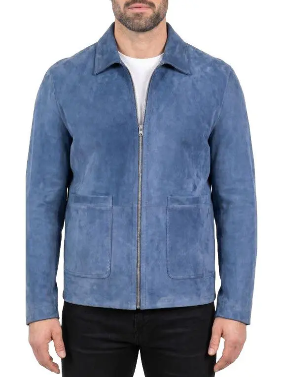 MACEOO Leather Zip Jacket - Blue