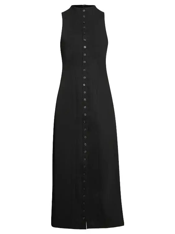 Staud Aris Mock Neck Button Front Midi Dress - Black