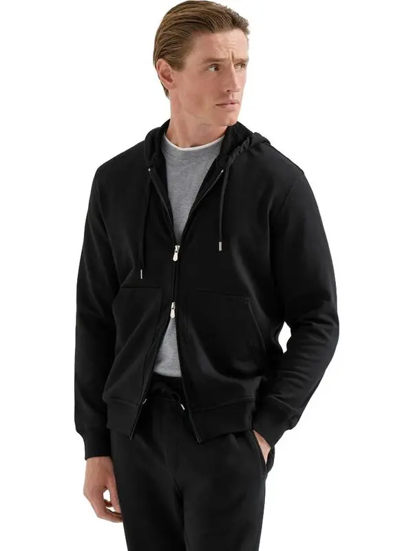 Brunello Cucinelli Techno Cotton French Terry Hooded Sweatshirt With Zipper - Black