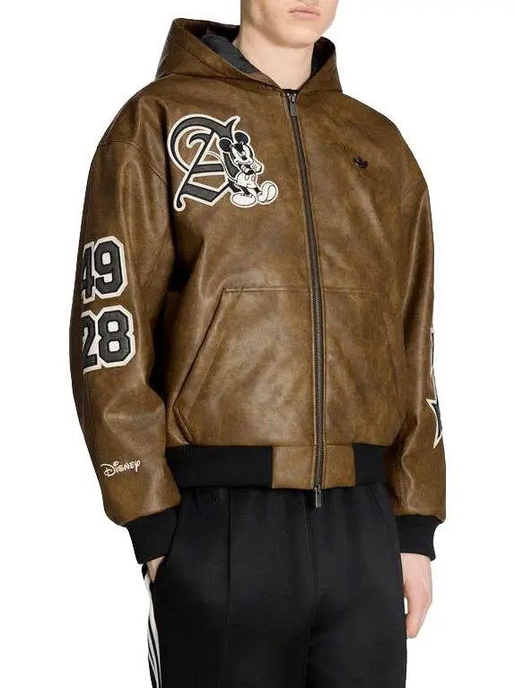 Adidas Disney Hooded Faux Leather Jacket - Aurora Coffee