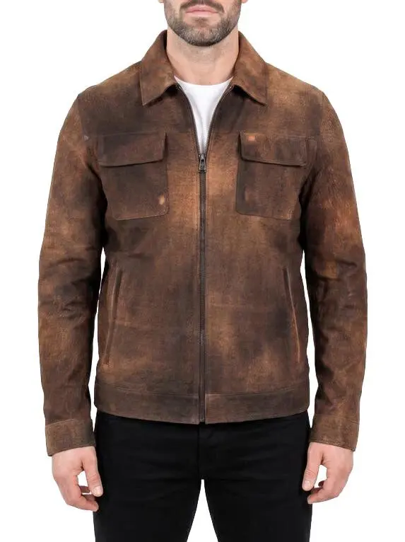 MACEOO Weathered Leather Jacket - Brown