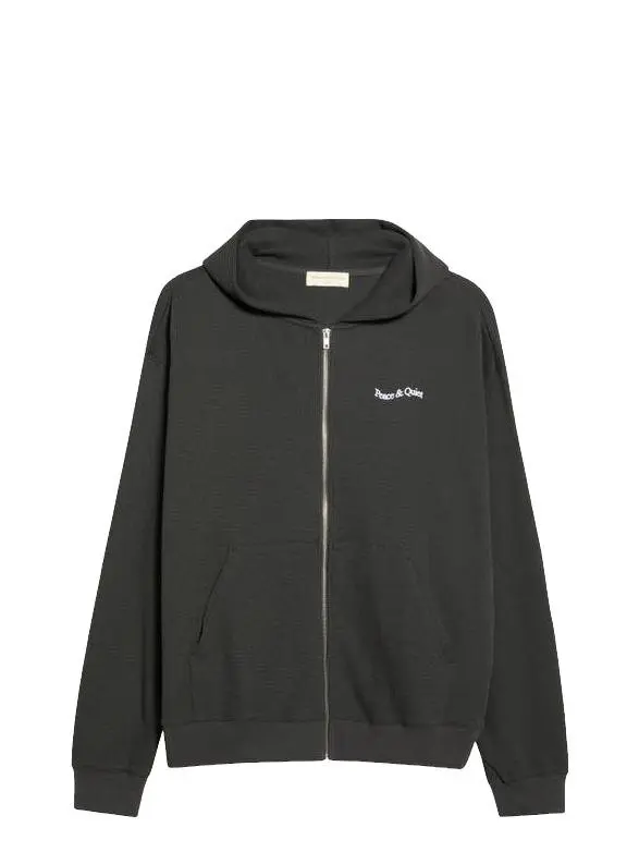 MUSEUM OF PEACE & QUIET Wordmark Waffle Stitch Zip Hoodie - Black