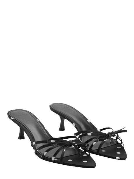 Mango Polka Dot Bow Kitten Heel Sandal - Black