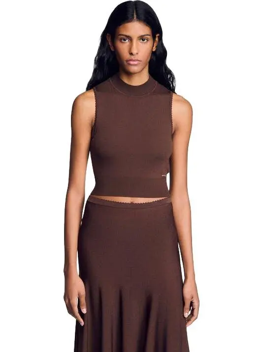 Sandro Cropped Sheer Effect Sweater - Brown