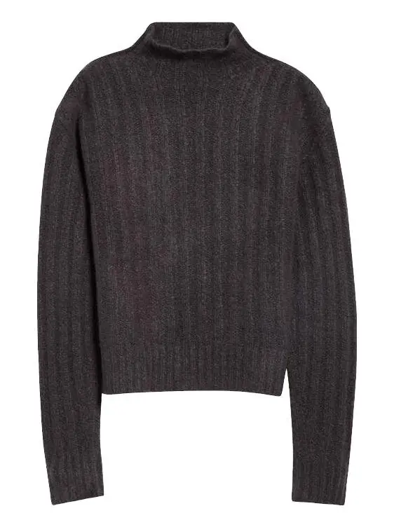 Rick Owens Cashmere & Silk Rib Funnel Neck Sweater - Dark Dust