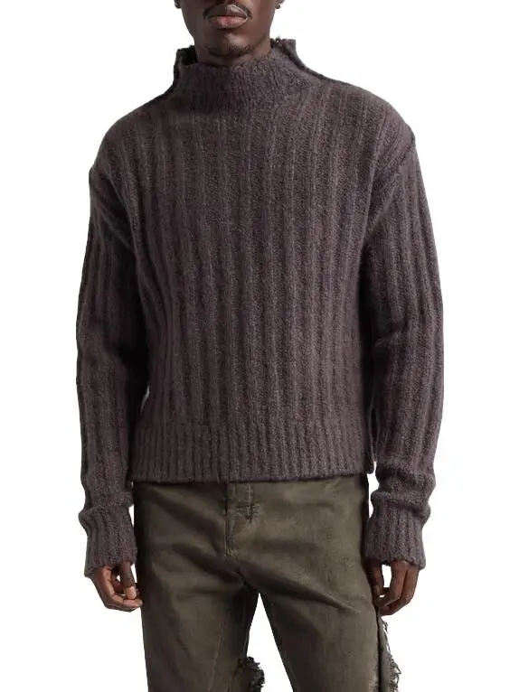 Rick Owens Ribbed Cashmere & Silk Funnel Neck Sweater - Dark Dust