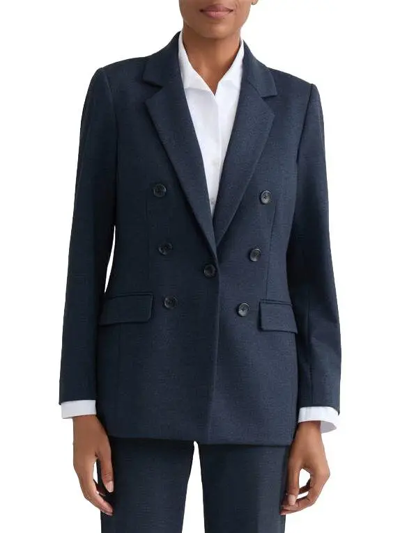 Jones New York Double-breasted Notched Lapel Blazer - Pacific Navy Multi