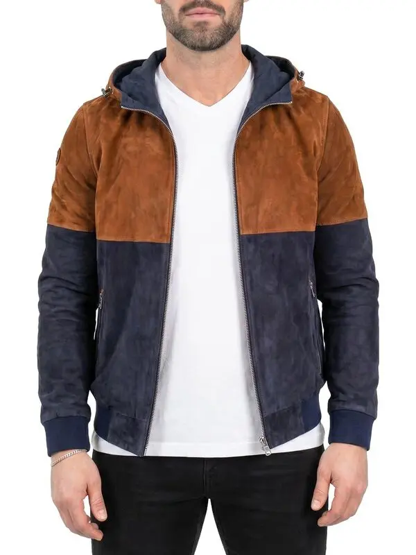 MACEOO Colorblock Leather Hooded Jacket - Multi