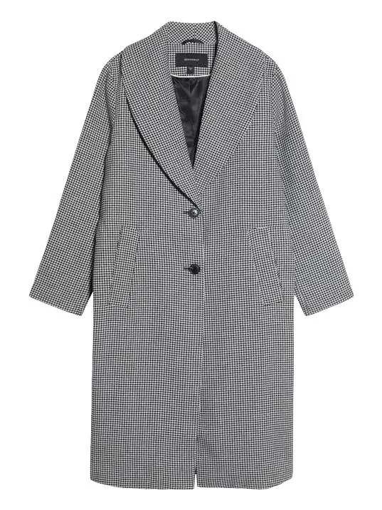 Bernardo Plaid Long Coat - Black