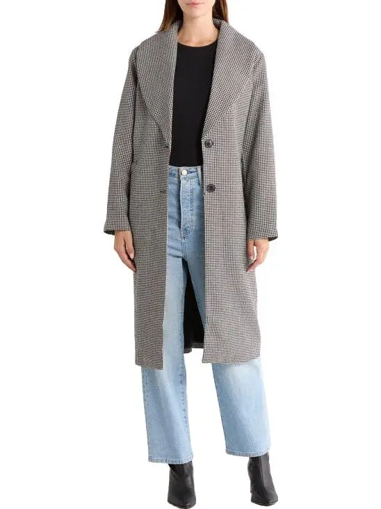 Bernardo Plaid Long Coat - Black