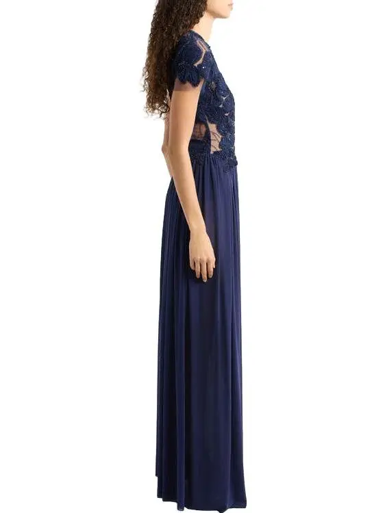 NADINE MERABI Sloane Floral Appliqué Cocktail Minidress - Navy