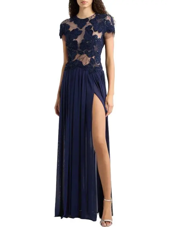 NADINE MERABI Sloane Floral Appliqué Cocktail Minidress - Navy